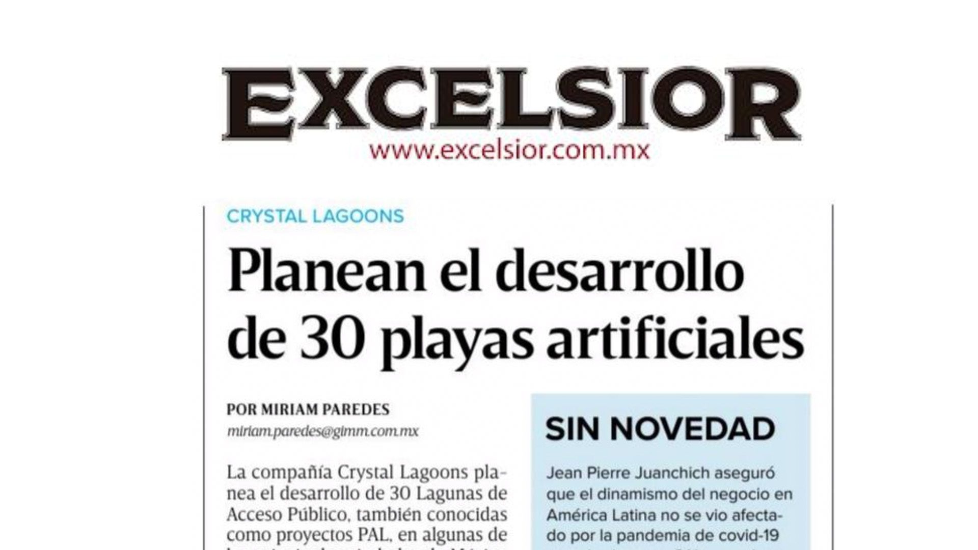 Development of 30 artificial beaches - Crystal Lagoons